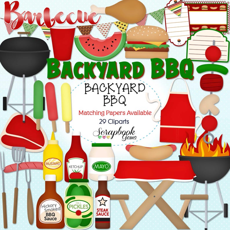 BACKYARD BBQ Clipart, 29 Png Clipart Files Instant Download Barbecue ...