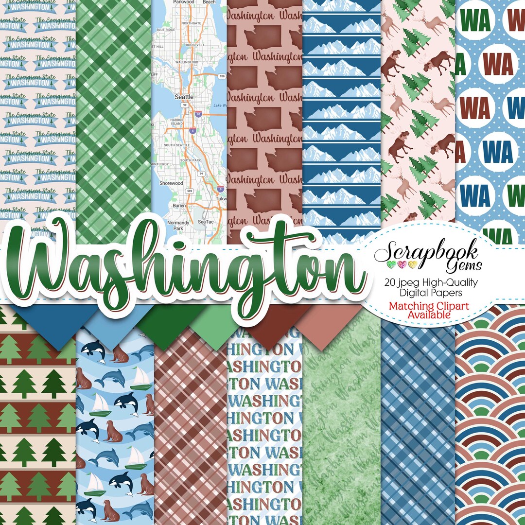 WASHINGTON State Digital Papers, 20 Pieces, 12" X 12", High Quality ...