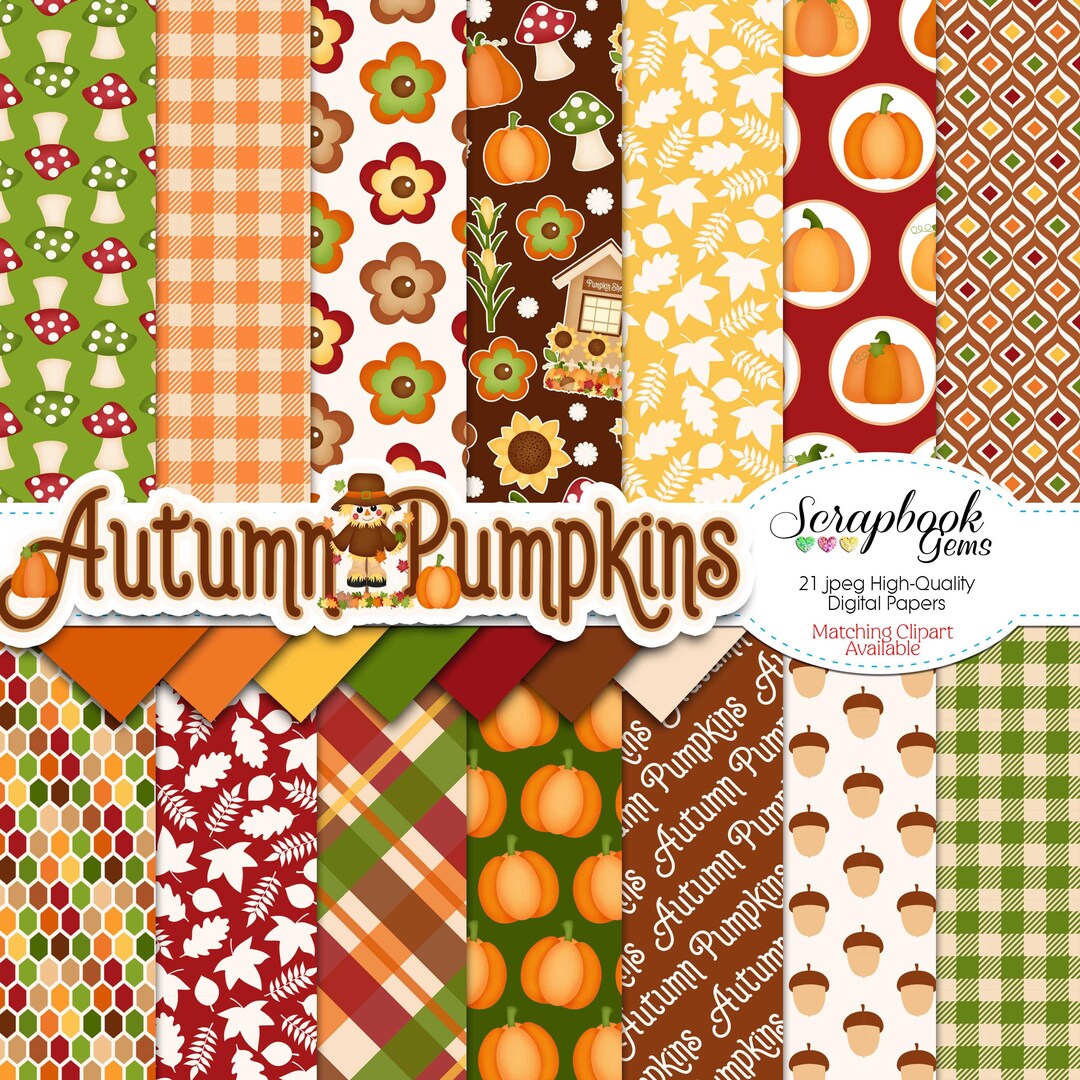 AUTUMN PUMPKINS Digital Papers, 21 Pieces, 12" X 12", High Quality ...