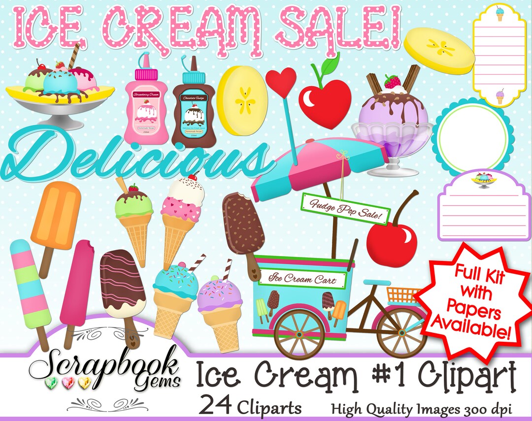 ICE CREAM 1 Clipart, 24 Png Clipart Files Instant Download Orange Cream ...