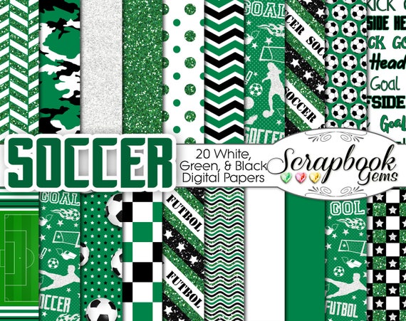 SOCCER Futbol Digital Papers Green White & Black 20 Pieces | Etsy