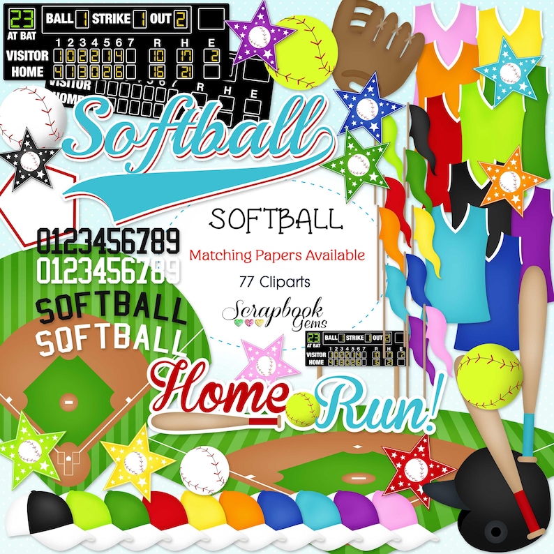 SOFTBALL Clipart, 77 Png Clipart Files Instant Download Sports Ball ...