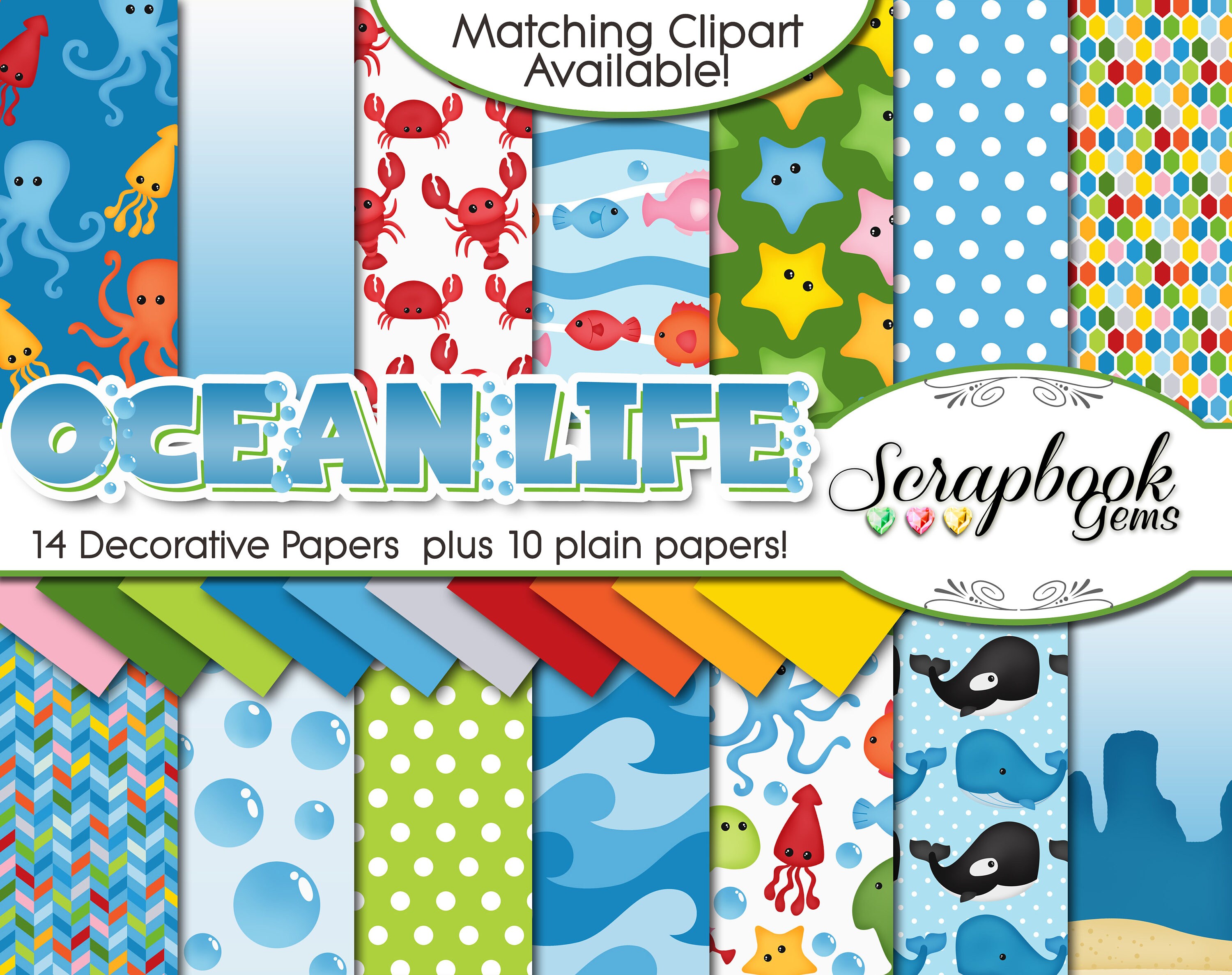 OCEAN LIFE Clipart and Papers Kit 40 Png Clip Arts 24 Jpeg - Etsy