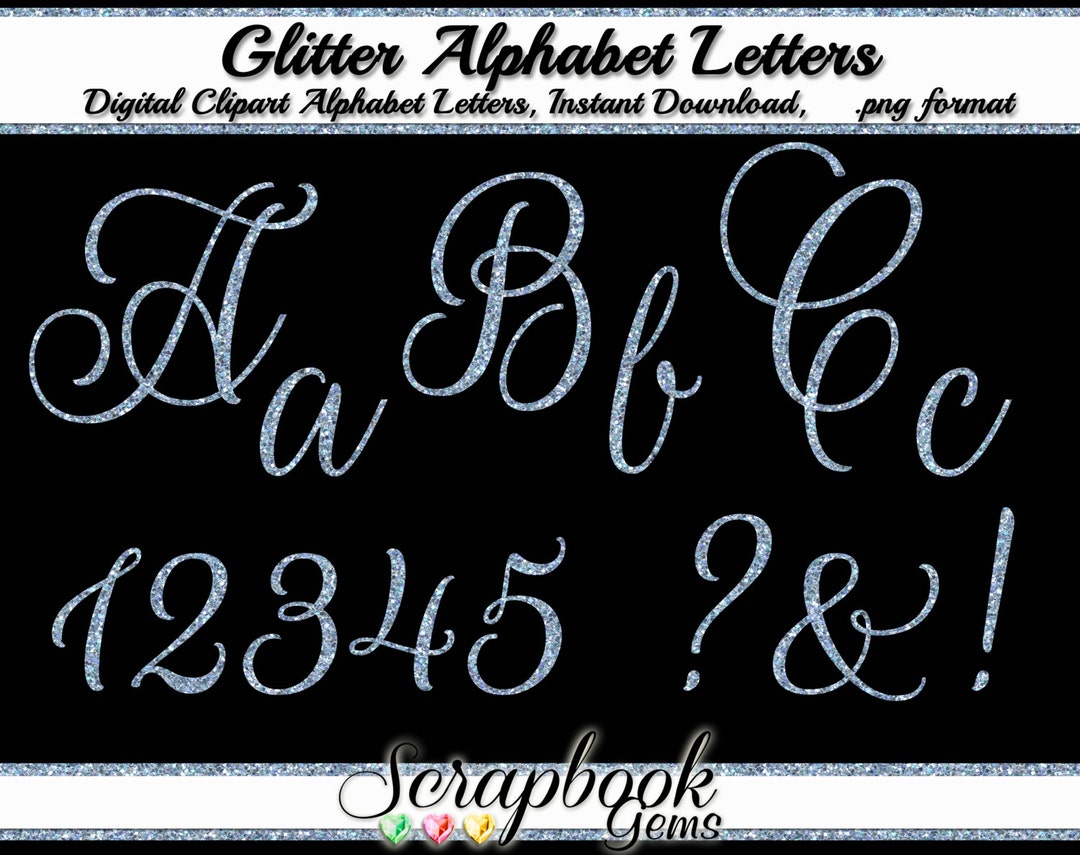 Light Blue Glitter Letters & Numbers Digital Clipart, 79 High Quality ...