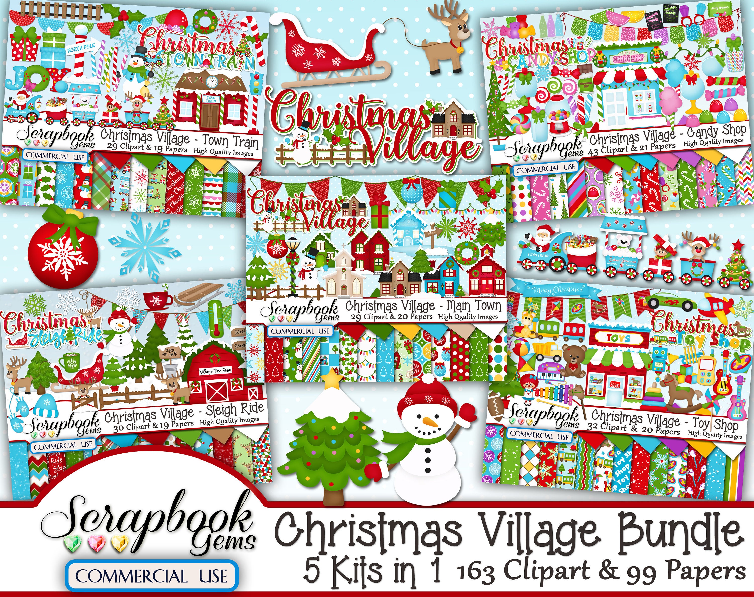 CHRISTMAS VILLAGE BUNDLE 5 Kits in 1 163 Cliparts & 99 | Etsy