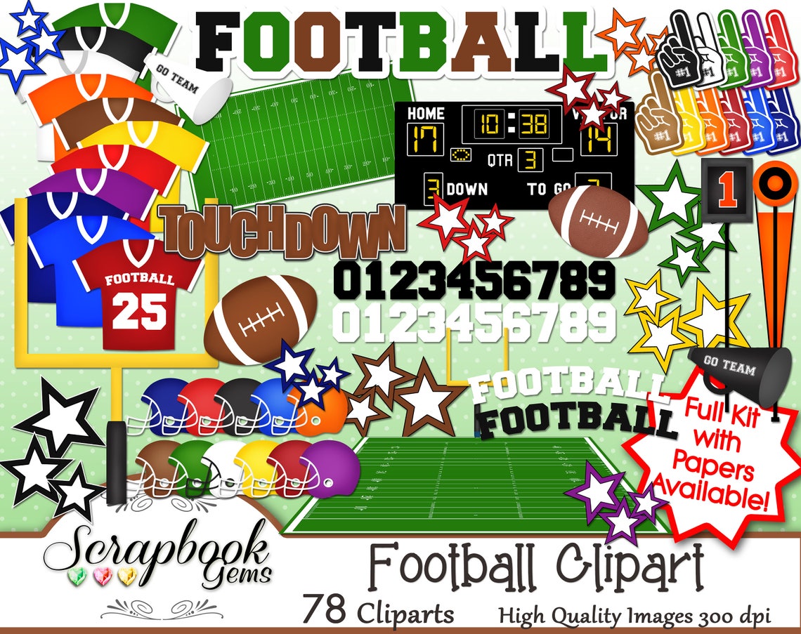 FOOTBALL Clipart and Papers Kit 78 Png Clip Arts 25 Jpeg | Etsy