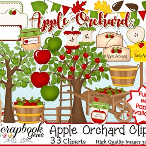 APPLE ORCHARD Clipart and Papers Kit, 33 Png Clip Arts, 23 Jpeg Papers ...