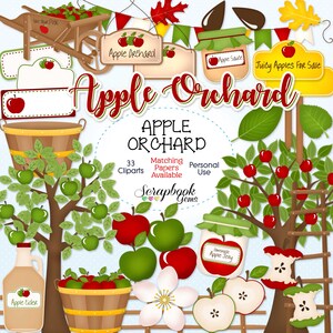 APPLE ORCHARD Clipart and Papers Kit, 33 Png Clip Arts, 23 Jpeg Papers ...