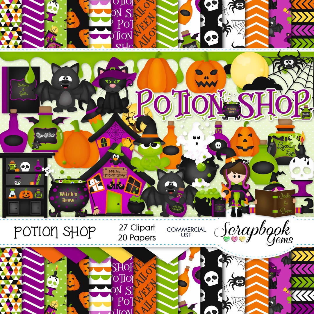 POTION SHOP Clipart & Papers Kit, 27 Png Clipart Files, 20 Jpeg Paper ...