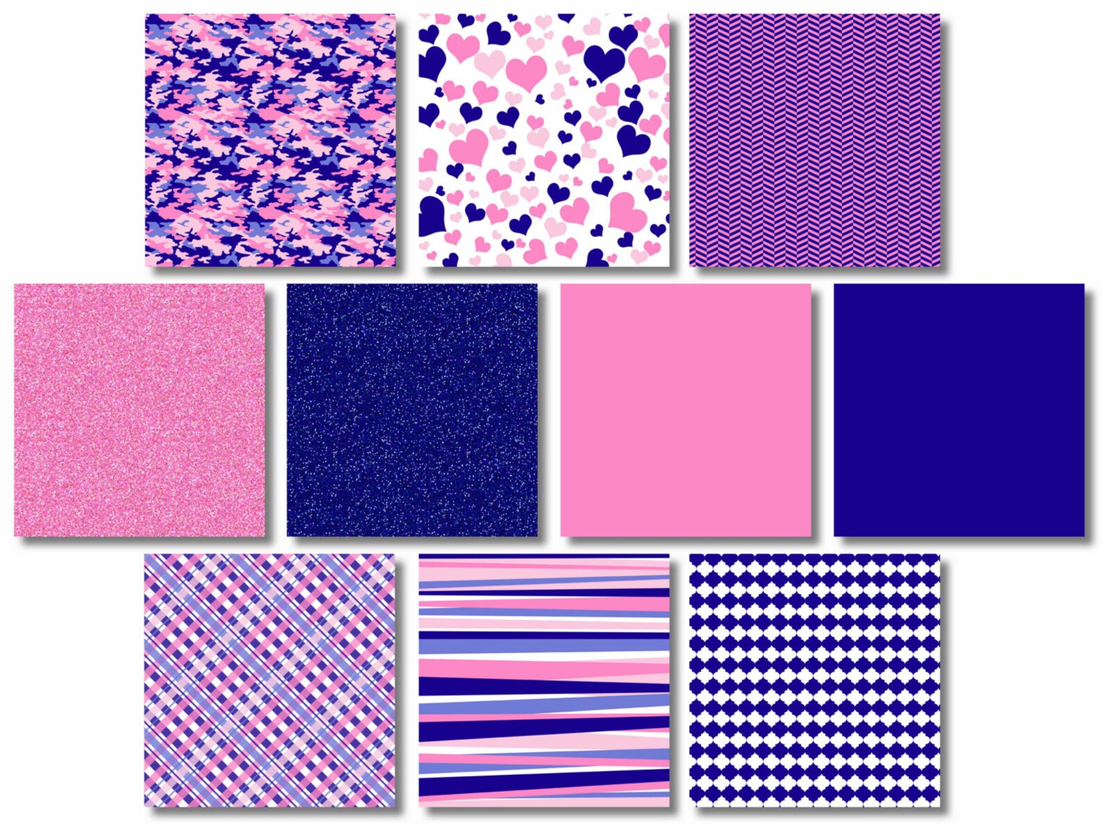 Pink & Navy Girl Valentine Digital Papers 20 Pieces 12 | Etsy