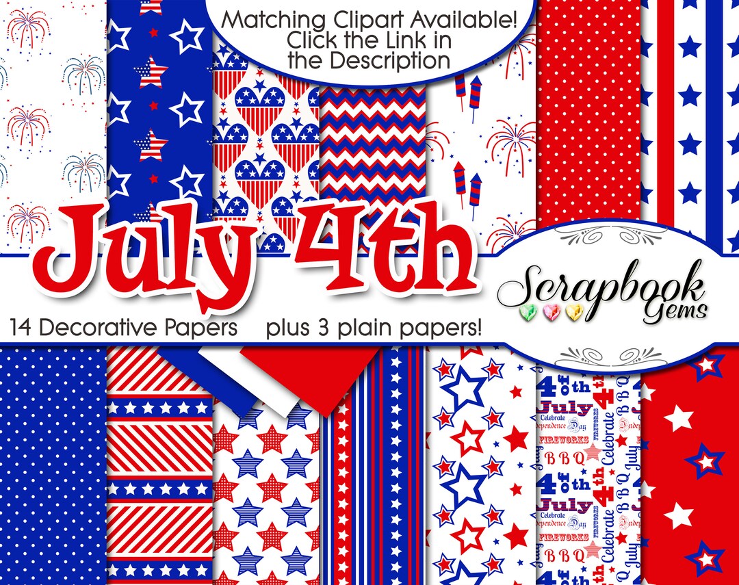 JULY 4TH Digital Papers, 17 Pieces, 12" X 12", High Quality Jpegs ...