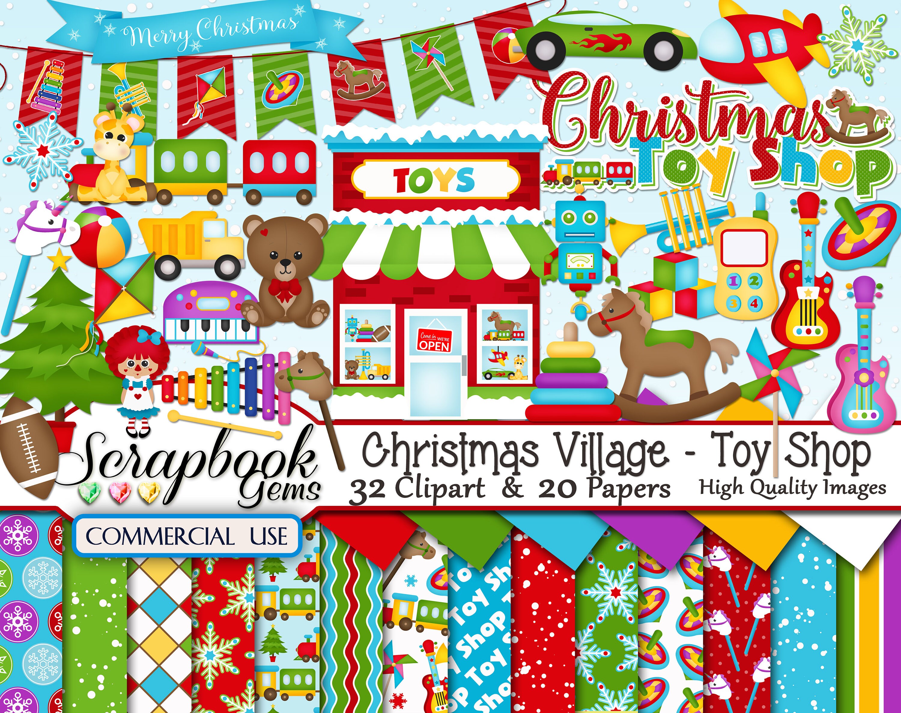 CHRISTMAS VILLAGE BUNDLE 5 Kits in 1 163 Cliparts & 99 | Etsy