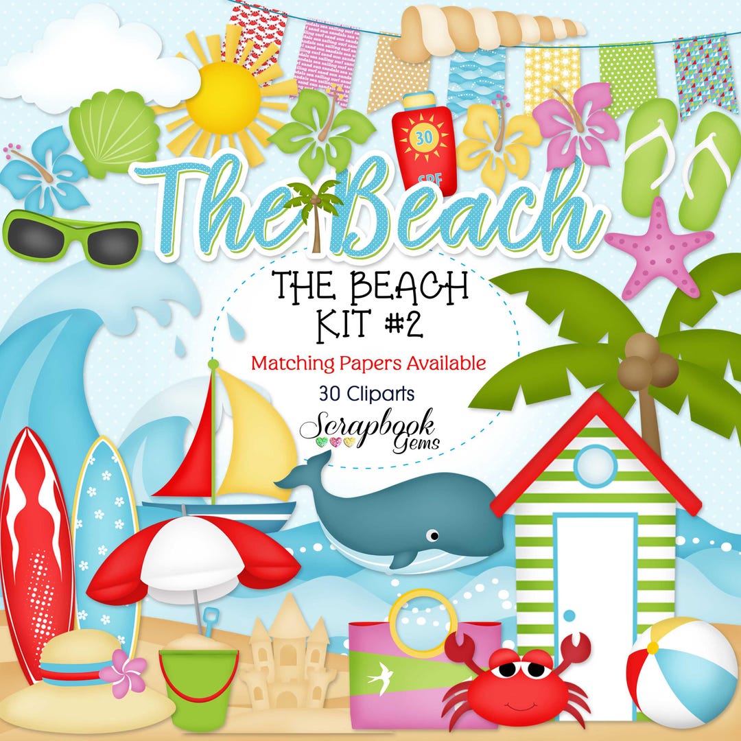 THE BEACH (kit #2) Clipart, 30 Png Clipart Files, Instant Download Kid ...
