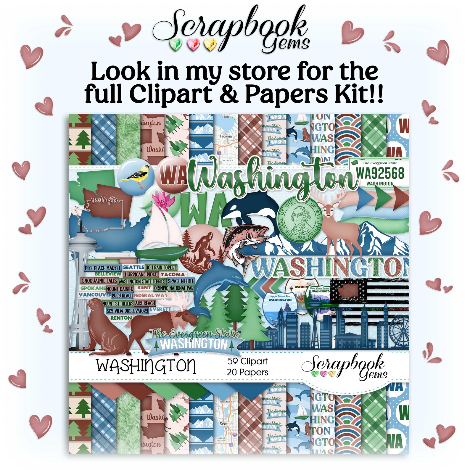 WASHINGTON STATE Clipart, 59 Png Clipart Files, Instant Download ...