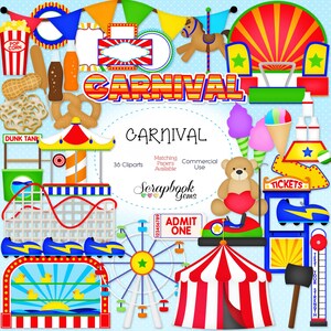 CARNIVAL Clipart & Papers Kit, 34 Png Clip Arts, 21 Jpeg Papers Instant ...