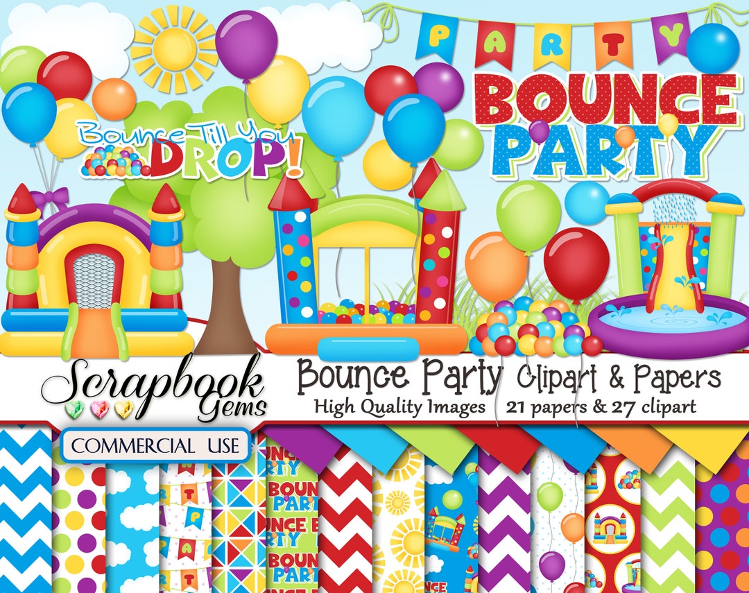 BOUNCE PARTY Clipart & Papers, 27 Png Clipart Files, 21 Jpeg Paper ...