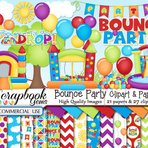 BOUNCE PARTY Clipart & Papers 27 Png Clipart Files 21 Jpeg - Etsy