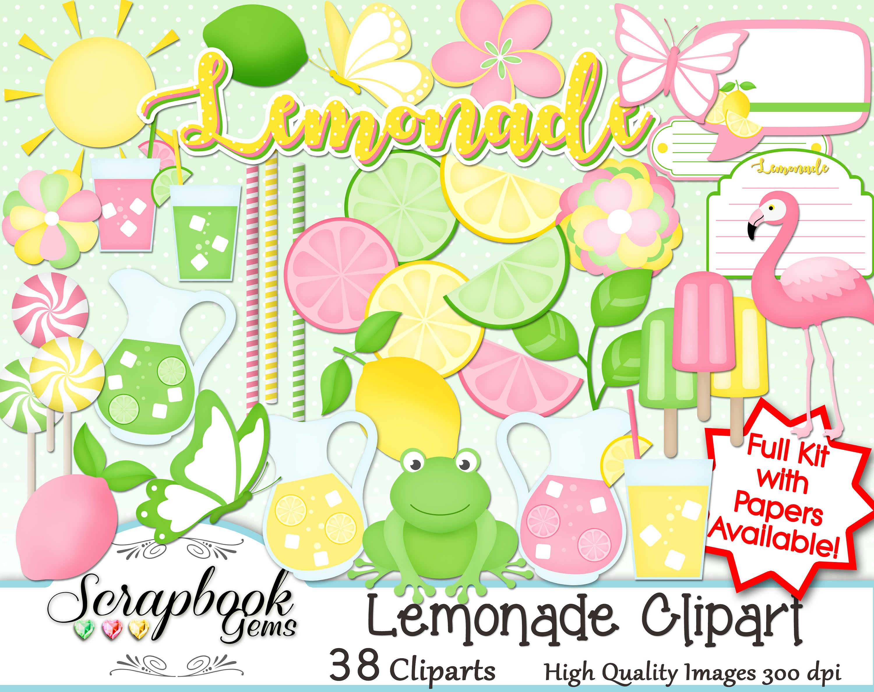 LEMONADE Clipart and Papers Kit 38 Png Clip Arts 21 Jpeg - Etsy