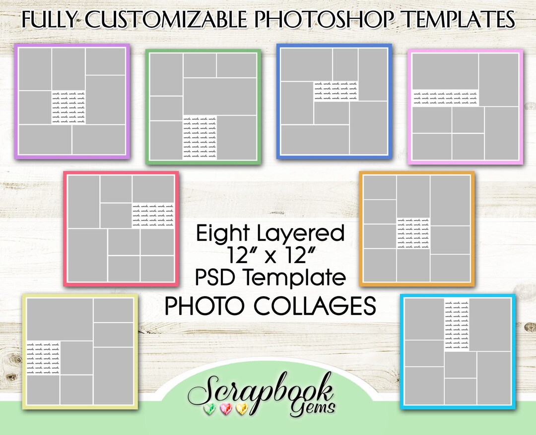 PHOTO COLLAGE Scrapbook Templates, Eight 12 X 12 Pocket Digital ...