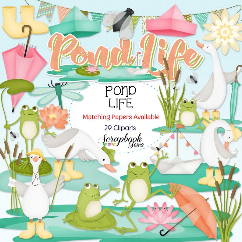 POND LIFE Clipart, 29 Png Clipart Files, Instant Download Lake Spring ...