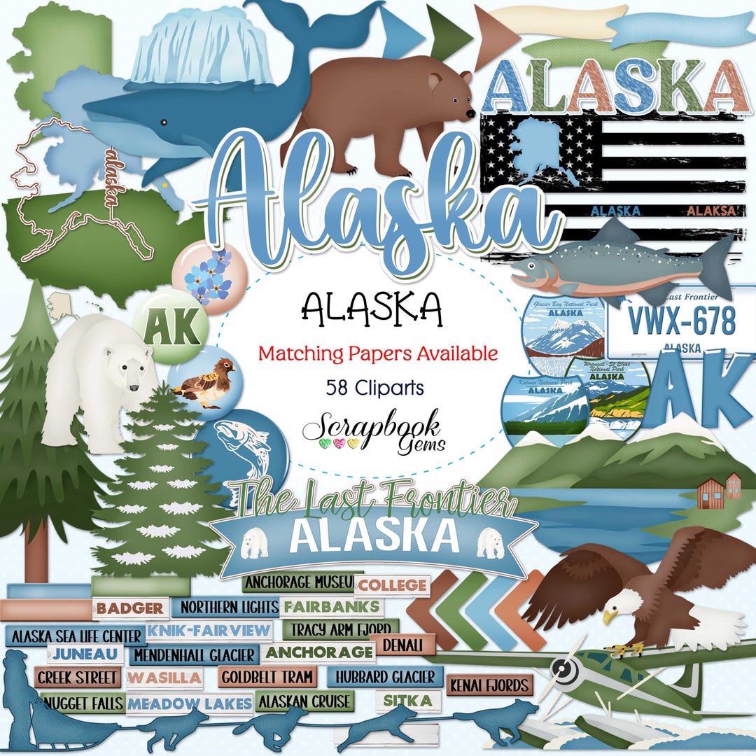 ALASKA STATE Clipart, 58 Png Clipart Files, Instant Download Polar Bear ...
