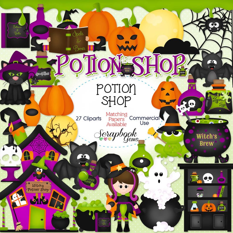 POTION SHOP Clipart & Papers Kit, 27 Png Clipart Files, 20 Jpeg Paper ...