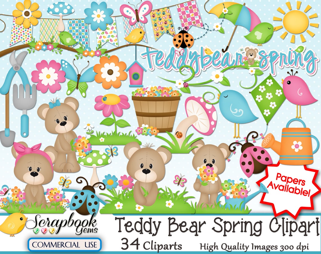 TEDDY BEAR SPRING Clipart, 34 Png Clipart Files, Instant Download ...