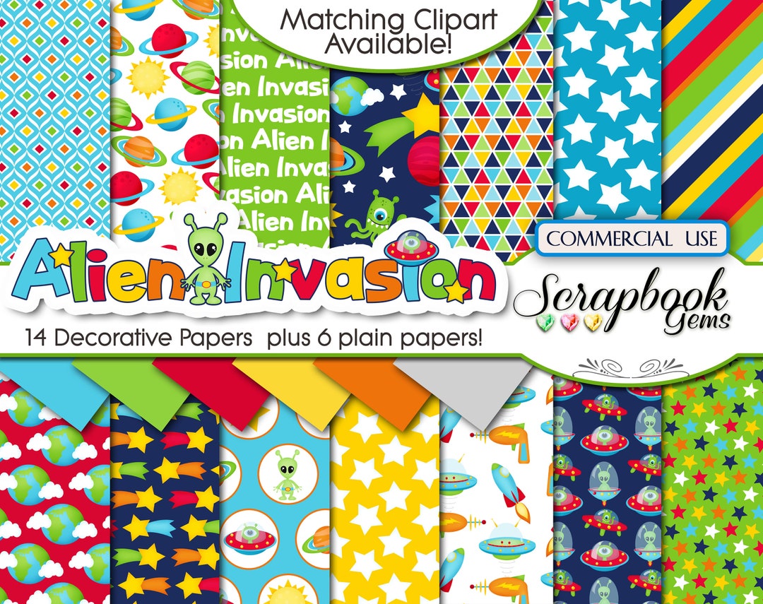 ALIEN INVASION Digital Papers 20 Pieces 12 X 12 - Etsy
