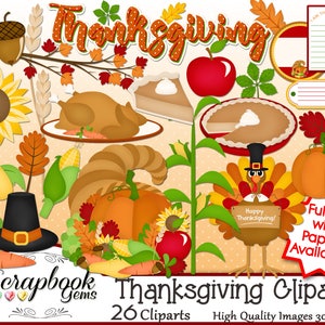 THANKSGIVING Clipart and Papers Kit, 26 Png Clip Arts, 24 Jpeg Papers ...