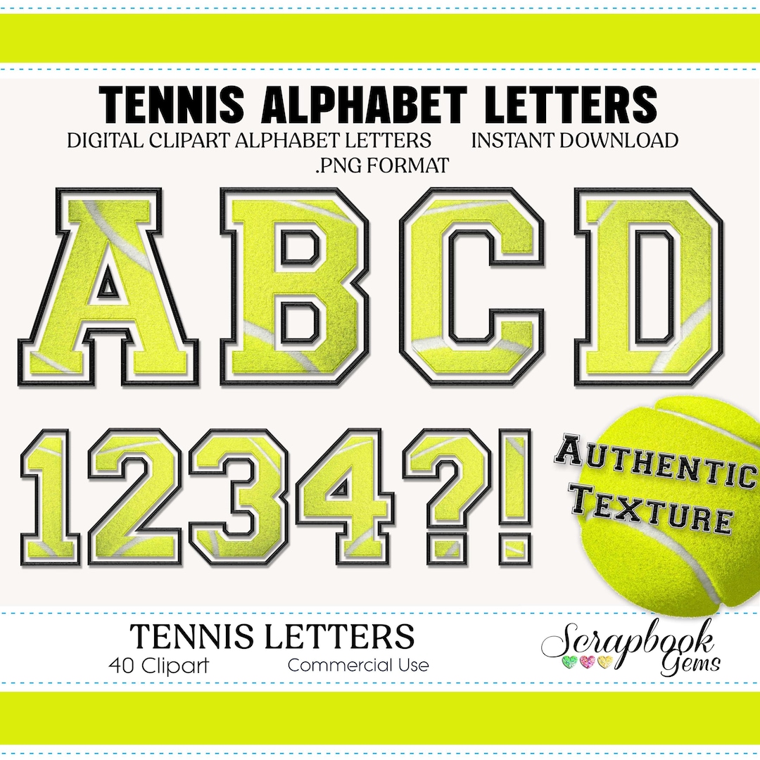 Sports Tennis Letters & Numbers Clipart, 40 High Quality PNG Files ...
