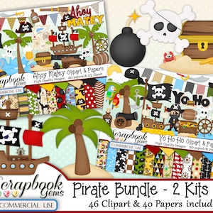 PIRATE BUNDLE - 2 Kits in 1, 46 Cliparts & 40 Papers, Instant Download ...