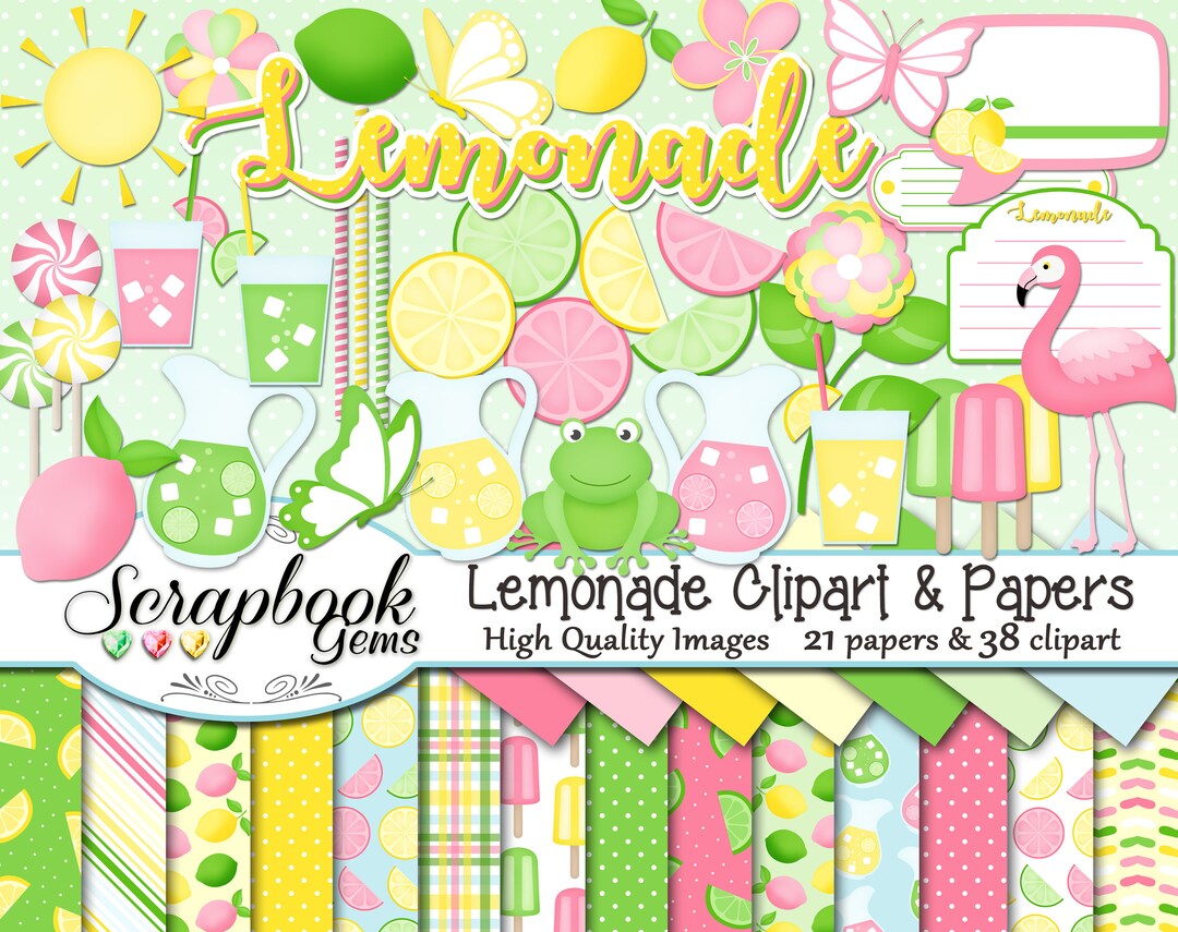 LEMONADE Clipart and Papers Kit, 38 Png Clip Arts, 21 Jpeg Papers ...