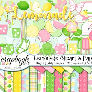 LEMONADE Clipart and Papers Kit, 38 Png Clip Arts, 21 Jpeg Papers ...