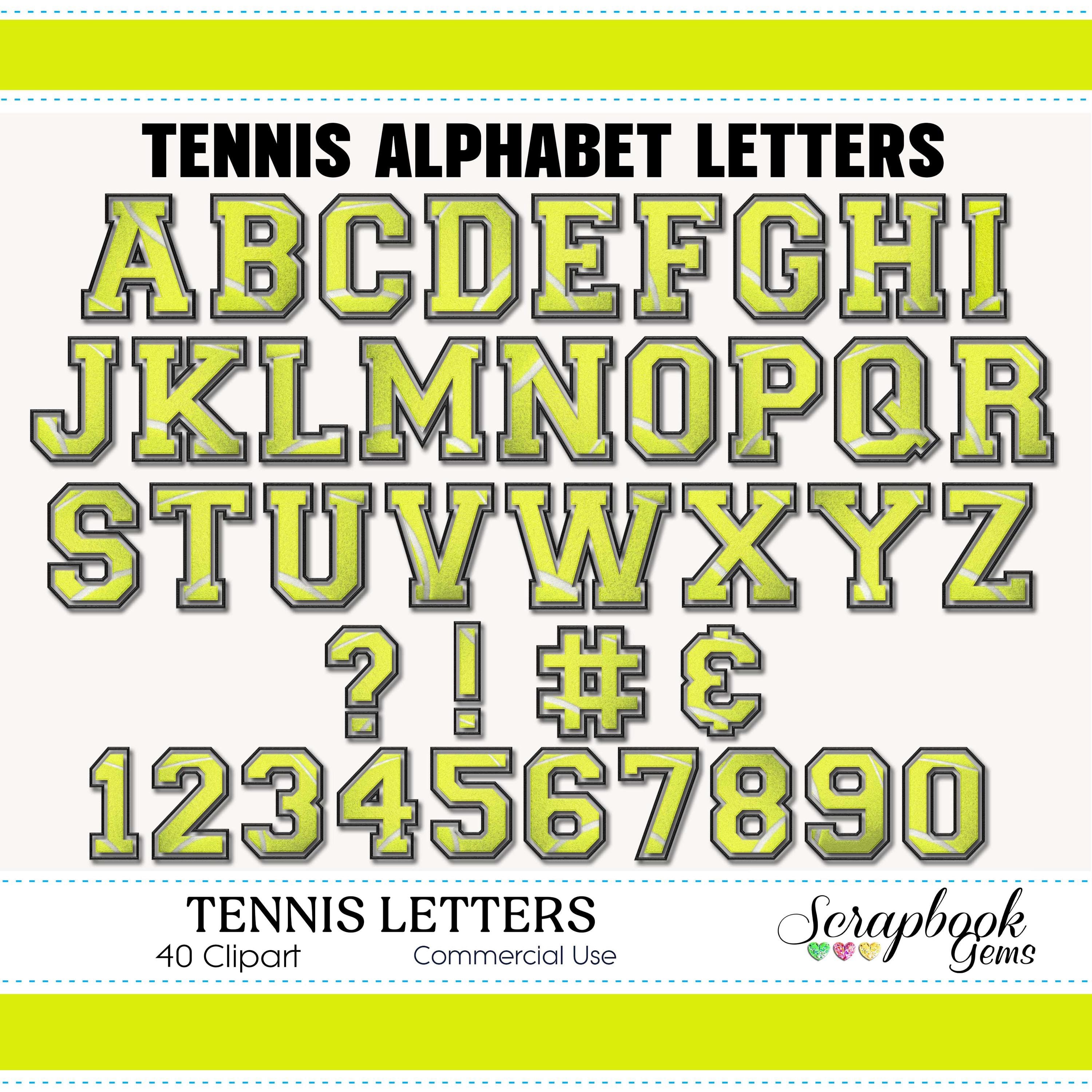 Sports Tennis Letters & Numbers Clipart, 40 High Quality PNG Files ...