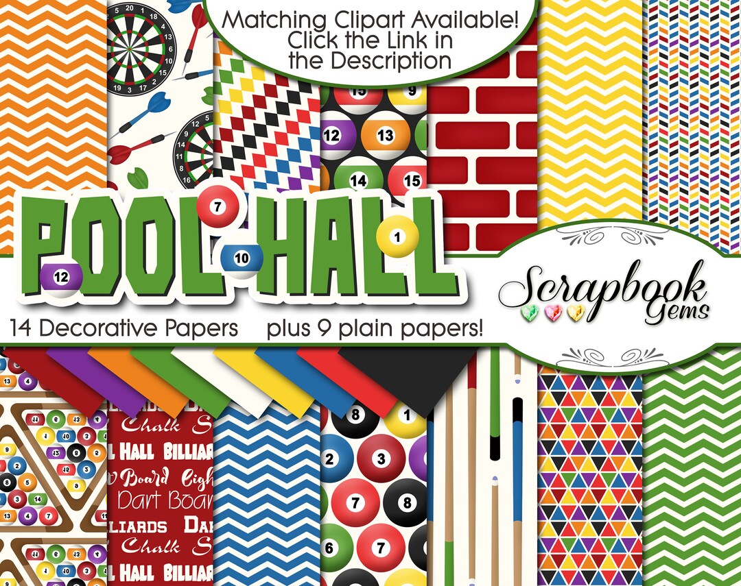 POOL HALL Digital Papers, 23 Pieces, 12 X 12, High Quality Jpegs ...