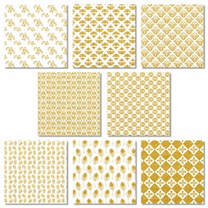 White & Gold Digital Papers SET 2, 16 Pieces, 12" X 12", High Quality ...