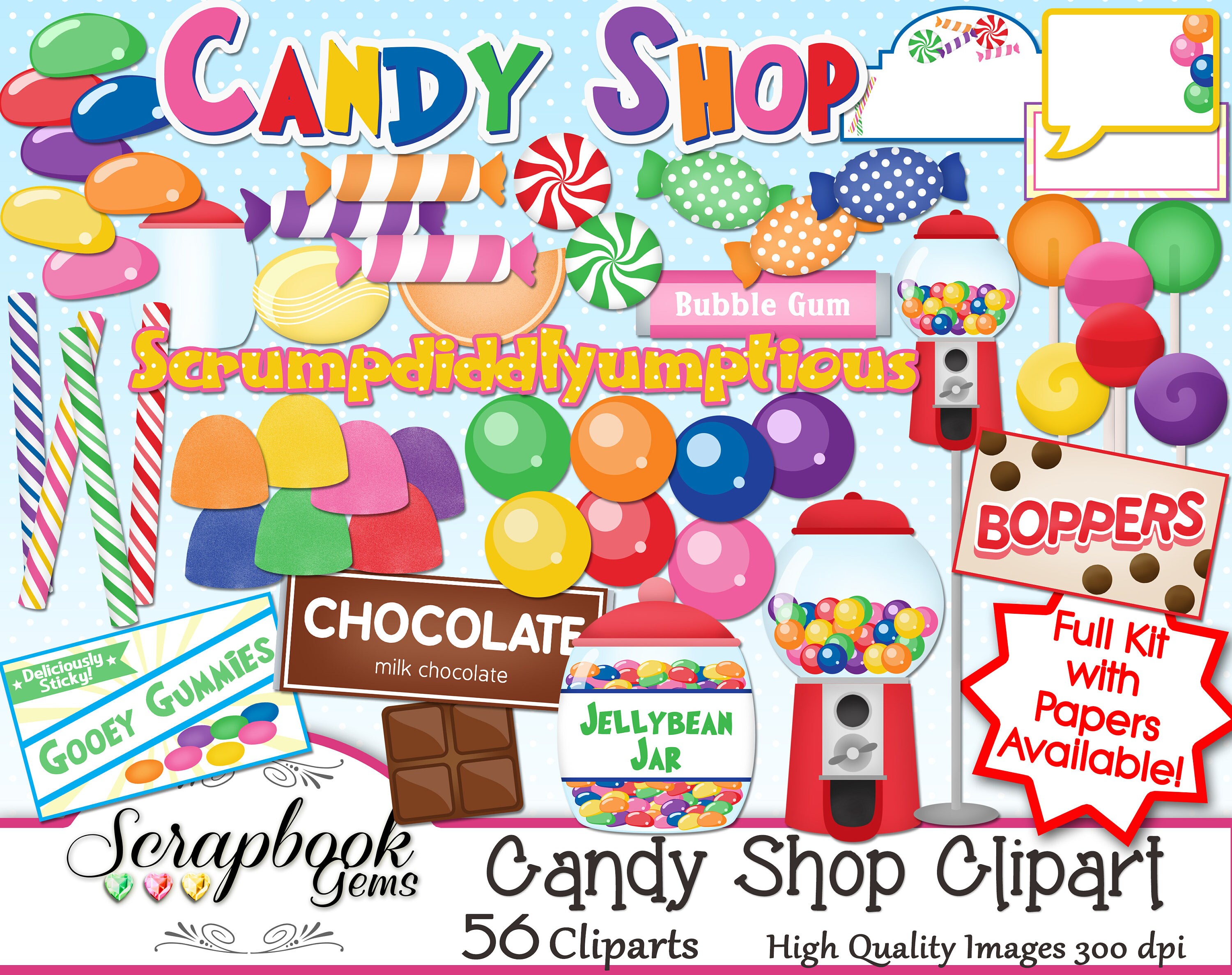 CANDY SHOP Clipart and Papers Kit 56 Png Clip Arts 21 Jpeg - Etsy