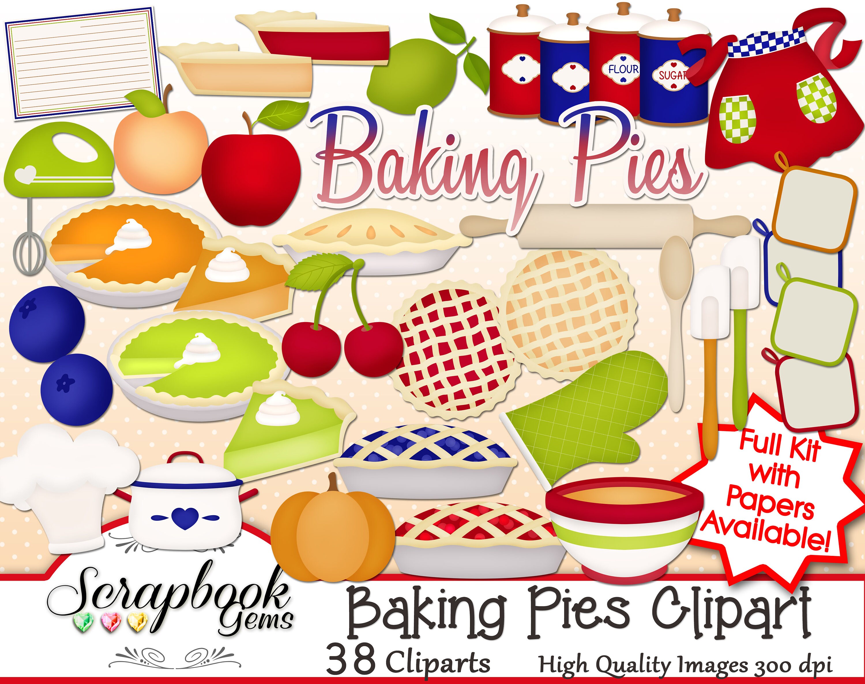 BAKING PIES Clipart 38 png Clipart files Instant Download | Etsy