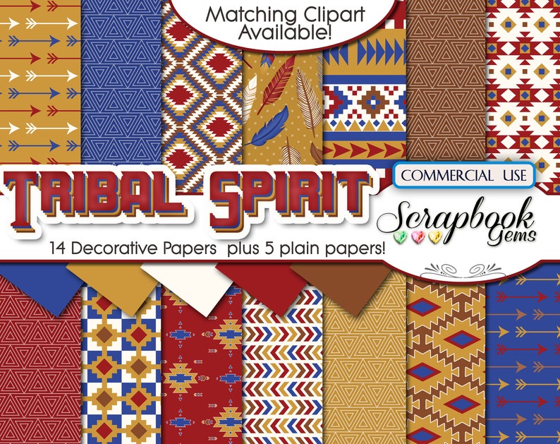 TRIBAL SET #2 Clipart and Papers Kit, 45 Png Clip Arts, 19 Jpeg Papers ...