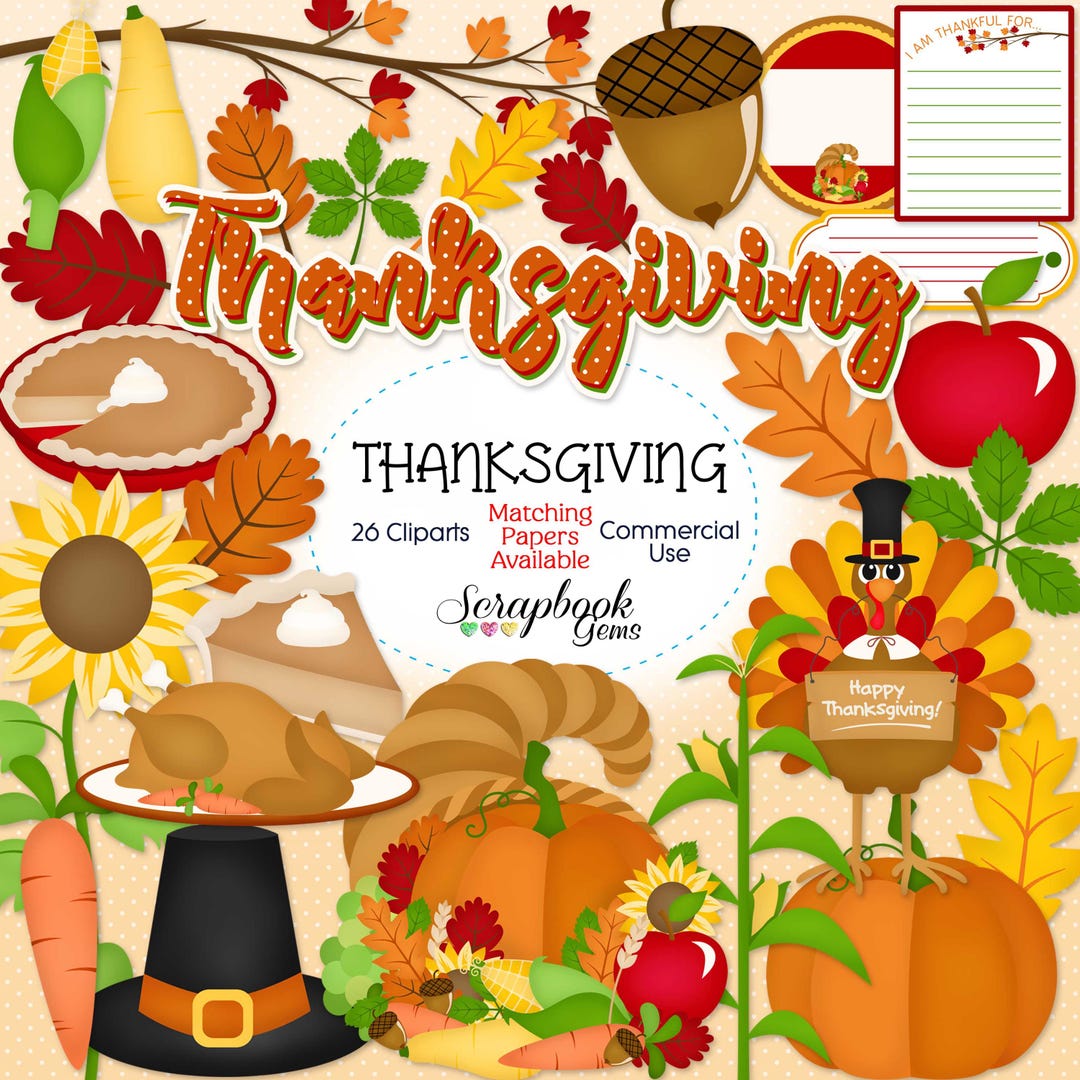 THANKSGIVING Clipart, 26 Png Clipart Files Instant Download Fall Autumn ...