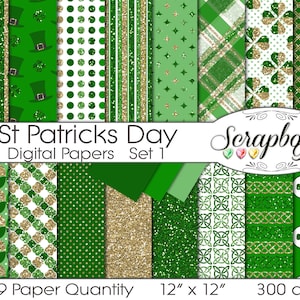 St Patricks Day Digital Papers, 19 Pieces, 12" X 12" High Quality JPEG ...