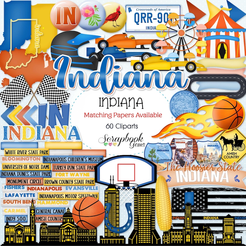 INDIANA Clipart and Papers Kit, 60 Png Clip Arts, 20 Jpeg Papers ...