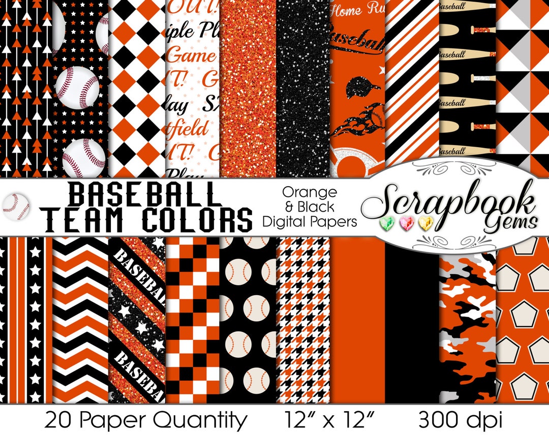 Baseball Digital Papers Black & Orange, 20 Pieces, 12 X 12, High ...