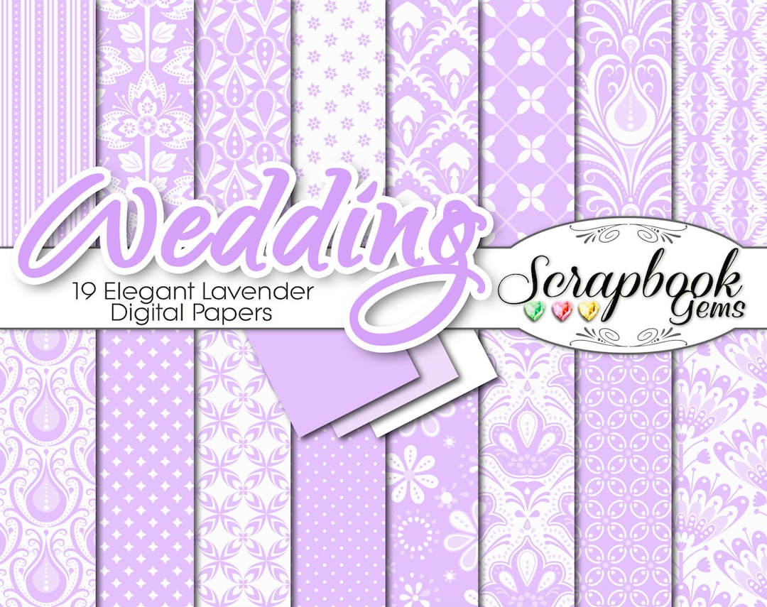 Lavender Wedding Floral Digital Papers , 19 Pieces 12" X 12", High ...
