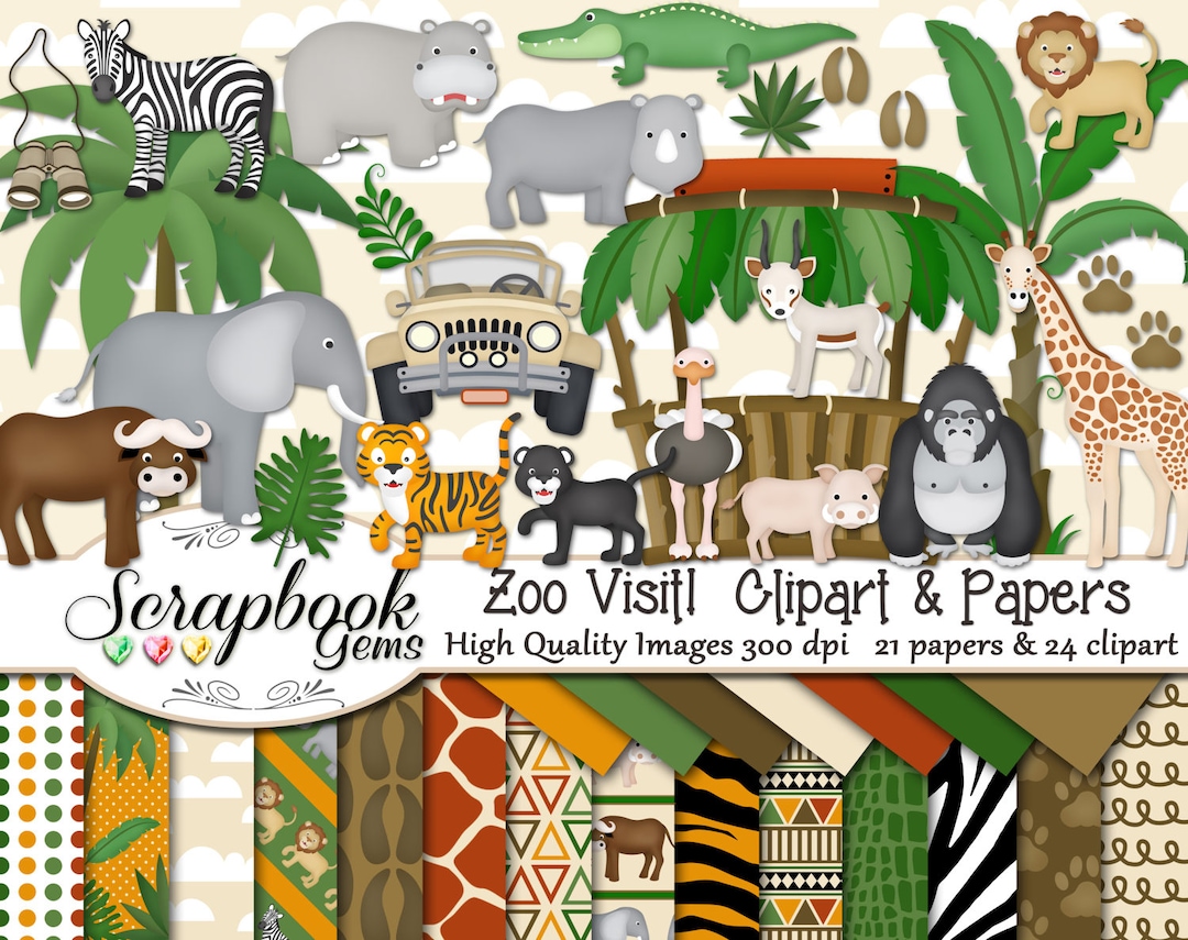 Buy ZOO VISIT Clipart & Papers Kit, 24 Png Clipart Files, 21 Jpeg Paper ...