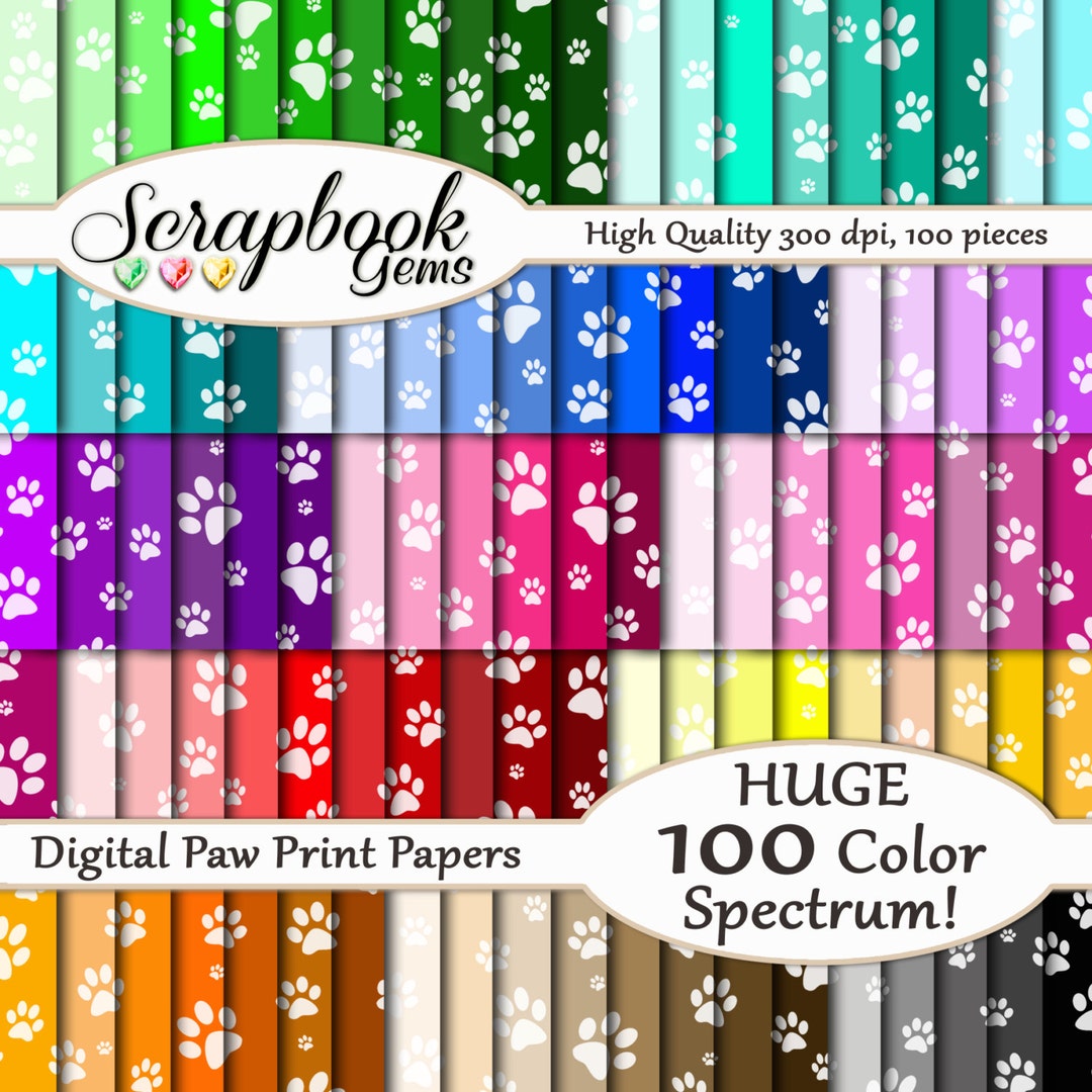 100 Paw Prints Digital Paper, 100 Pieces, 12" X 12", 300 Dpi High ...