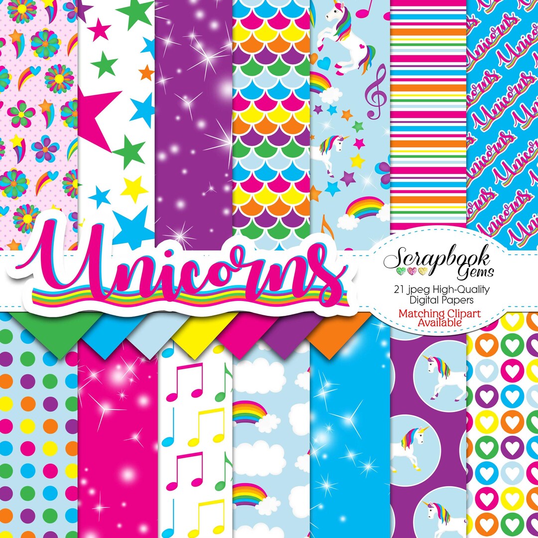 UNICORNS Digital Papers, 21 Pieces, 12 X 12, High Quality Jpegs Instant ...