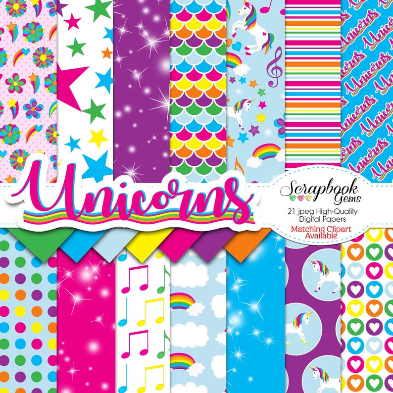 UNICORNS Digital Papers, 21 Pieces, 12" X 12", High Quality Jpegs ...