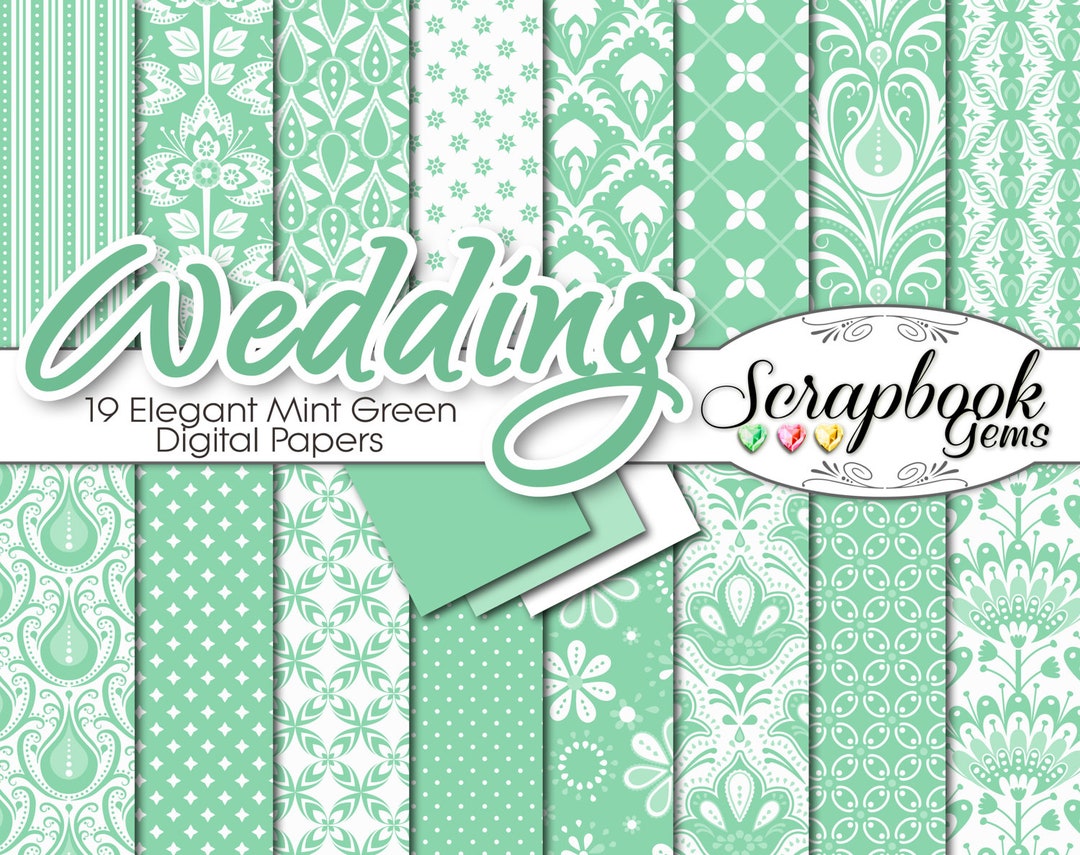 Mint Wedding Floral Digital Papers , 19 Pieces 12 X 12, High Quality ...