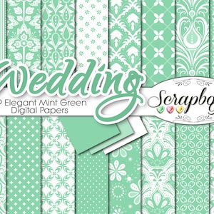 Mint Wedding Floral Digital Papers , 19 Pieces 12 X 12, High Quality ...
